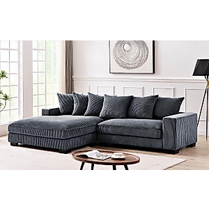 Container Furniture Direct Luxe Oversized Two-Piece Sectional Couches for Living Room, 102.4-Inch L Shaped Sofa with Chaise, Upholstered with Corduroy Fabric, Gray - Left Facing