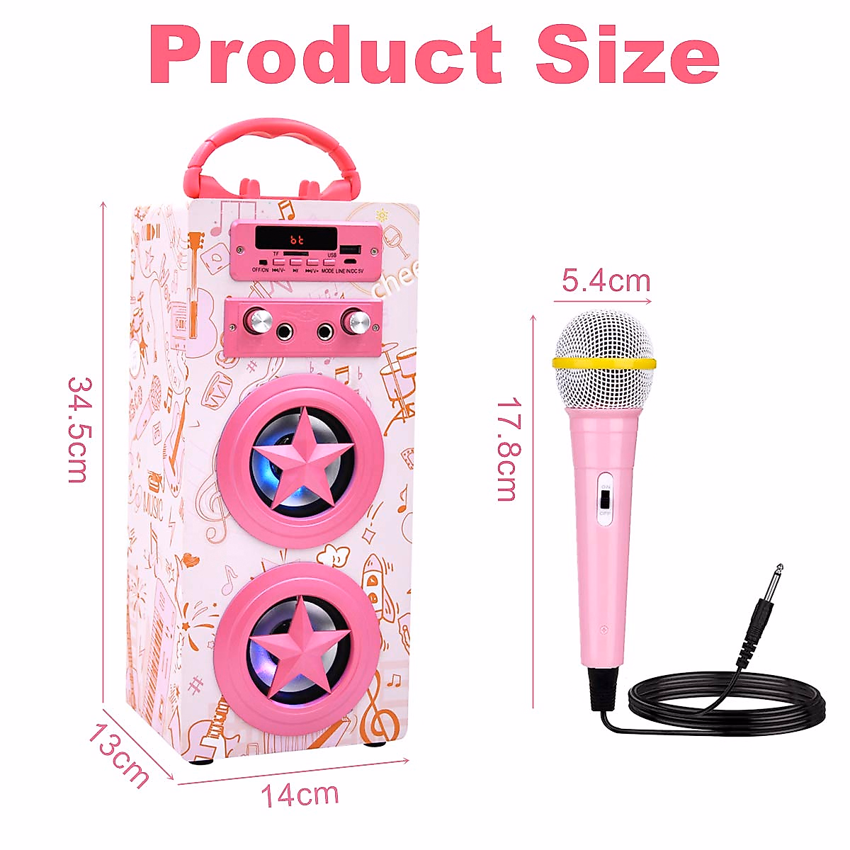 Kidsonor Kids Bluetooth Karaoke Machine with 2 Microphones, Wireless Remote Control Portable Karaoke Music MP3 Player Loudspeaker with Microphones for Kids Adults Home Party (Pink)