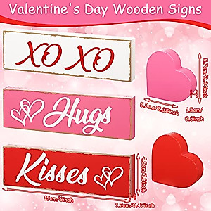 5 Pcs Valentine's Day Decorations Wooden Heart Blocks Signs Hugs Kisses Valentines Sign Decorations Gift Tiered Tray Decor Wood Heart Shape Wedding Decorations for Home Farmhouse (Heart)