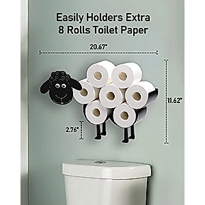 Sheep Toilet Paper Holder Stand, Cute Metal Wall Mount Toilet Paper Storage for 8 Rolls, Funny Animal Handwork Bathroom Gift Tissue Organizer Baskets
