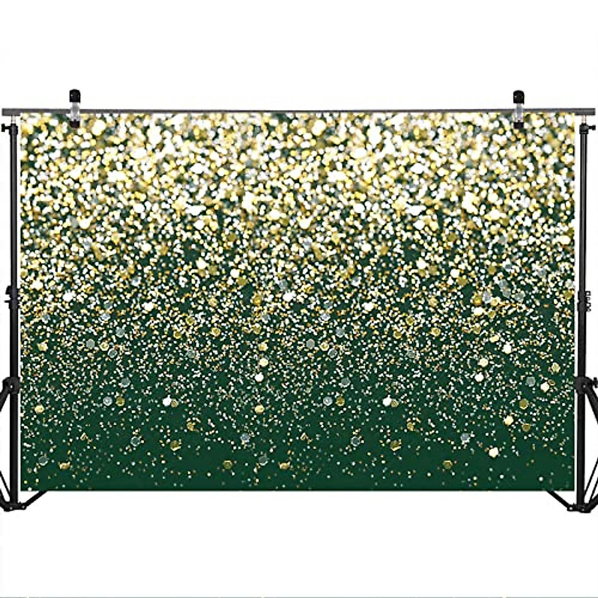 Mocsicka Green and Gold Glitter Backdrop Golden Bokeh Sequin Spots for Wedding Decorations Birthday Party Photo Backdrops Christmas New Year Family Picture Party Photography Background (Green, 7x5ft)
