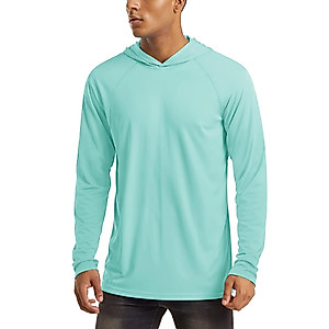 MAGCOMSEN Long Sleeve T Shirt Men UPF 50+ Quick Dry Fishing Shirts Workout Running Shirts Active Hiking Shirts Athletic T-Shirt Lake Blue