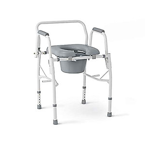 Medline Drop Arm Commode, Swing Arm Rest for Easy Transfer, Padded Seat, Contains Chair, Pail, Lid, and Splash Guard, 350lb. Weight Capacity
