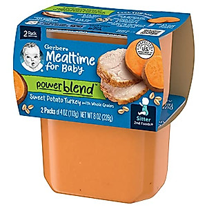 Gerber Mealtime for Baby 2nd Foods Power Blend Baby Food Tubs, Sweet Potato Turkey with Whole Grains, Pureed Baby Food, 2 - 4 Ounce Tubs/Pack (Pack of 4)