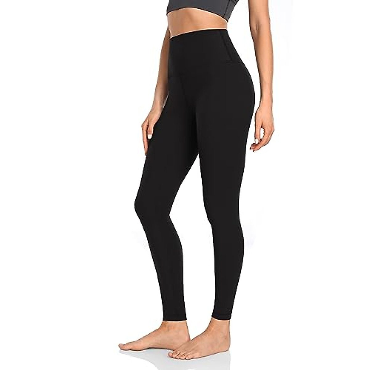 HeyNuts Full Length Leggings for Women with Drawstring, High Waisted Compression Tummy Control Workout Yoga Gym Buttery Soft Pants 28’’ Black M(8/10)