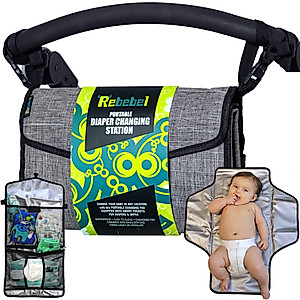 Rebebel - Portable Changing Pad and Diaper Bag, Travel Bag for Baby Essentials, Convertible Straps for Shoulder or for Baby Stroller, Pockets for Baby Stuff