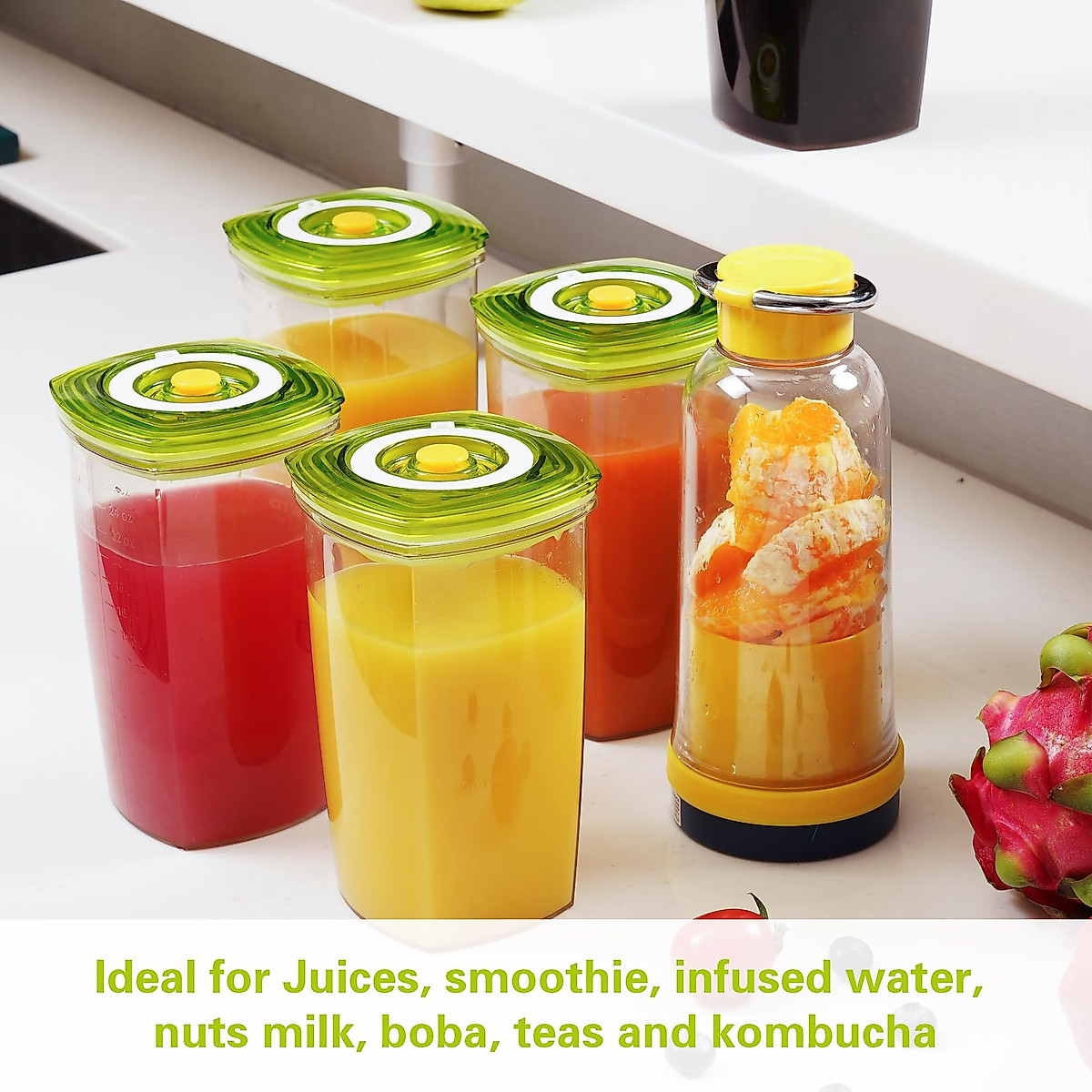 SNUGTOPIA Juices Vacuum Seal Cup - 100% Leak Proof Vacuum Storage Containers for Juice, Milk, Boba, Smoothie, Tea, Kombucha, Vacuum Sealer Juice Bottle