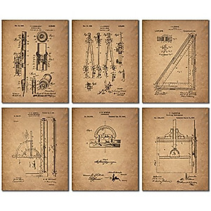 Architect Drafting Patent Prints - Set of 6 (8 inches x 10 inches) Drafting Wall Art Decor Photos