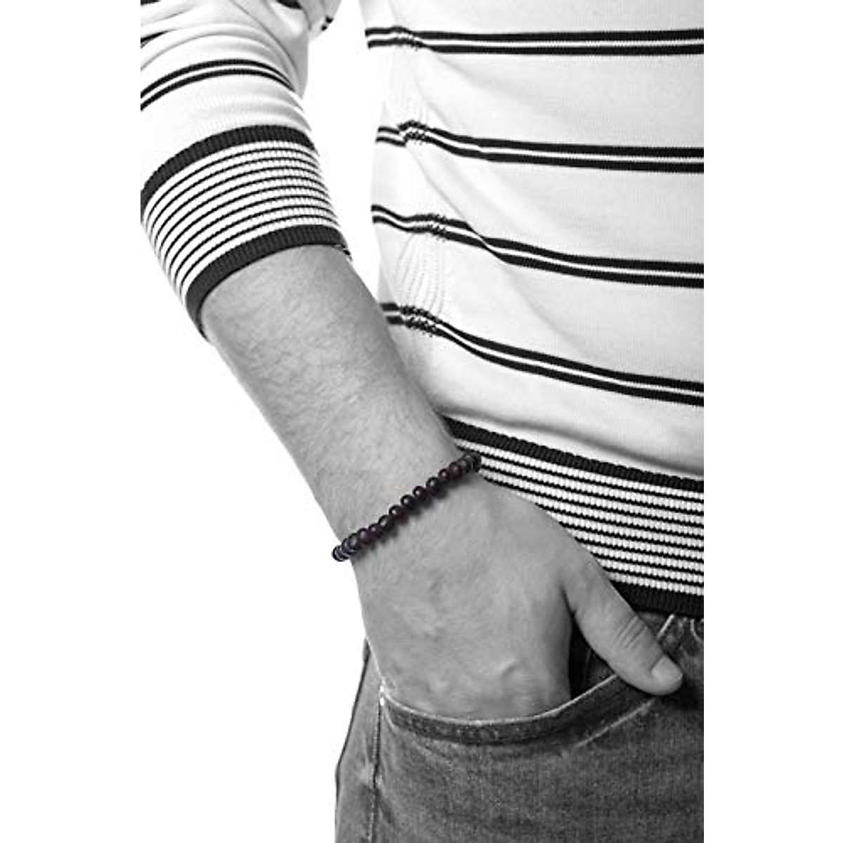 AMBERAGE Natural Baltic Amber Bracelet for Adults (Women/Men) - Hand made From Raw-Unpolished/Certified Baltic Amber Beads(6 Colors) (8, Raw-Unpolished Dark Cherry)