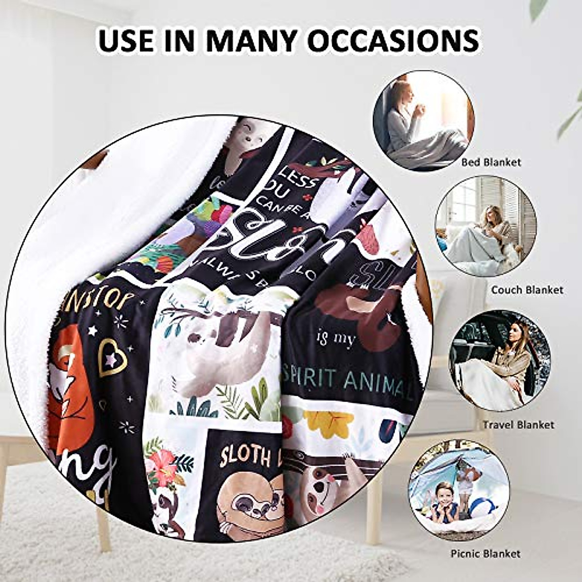 YunTu Sloth Throw Blankets Sloth Gifts for Women and Girls Sloth Lovers Super Soft Warm Sherpa Sloth Blankets for Kids and Adults