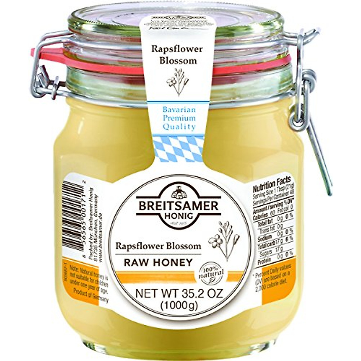 Breitsamer Honey Flip-Top Jar, Rapsflower Blossom, 35.27 Ounce