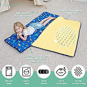 ACRABROS Toddler Nap Mat with Pillow and Blanket, Extra Large Rolled Napping Mats,Slumber Bags for Boys Girls,Kids Sleeping Bag for Daycare, Preschool Travel Camping, Dinosaur