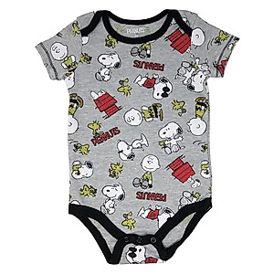 Peanuts Snoopy Newborn Baby Boys 4 Pack Short Sleeve Bodysuits Peanuts '20 3-6 Months