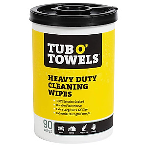 Tub O Towels TW90 Heavy-Duty 10" x 12" Size Multi-Surface Cleaning Wipes, 90 Count Per Canister
