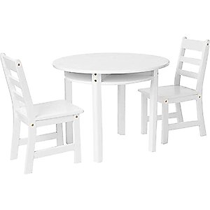 Lipper International Child's Round Table with Shelf and 2 Chairs, White