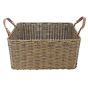 HDKJ PP Tube Storage Basket with handle,Rectangular storage basket,Decorative Home Storage Bins. (Brown, Large)