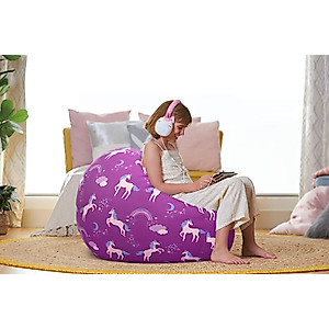 Aubliss Stuffed Animal Bean Bag Storage Chair (Purple Unicorn, Large (38''))