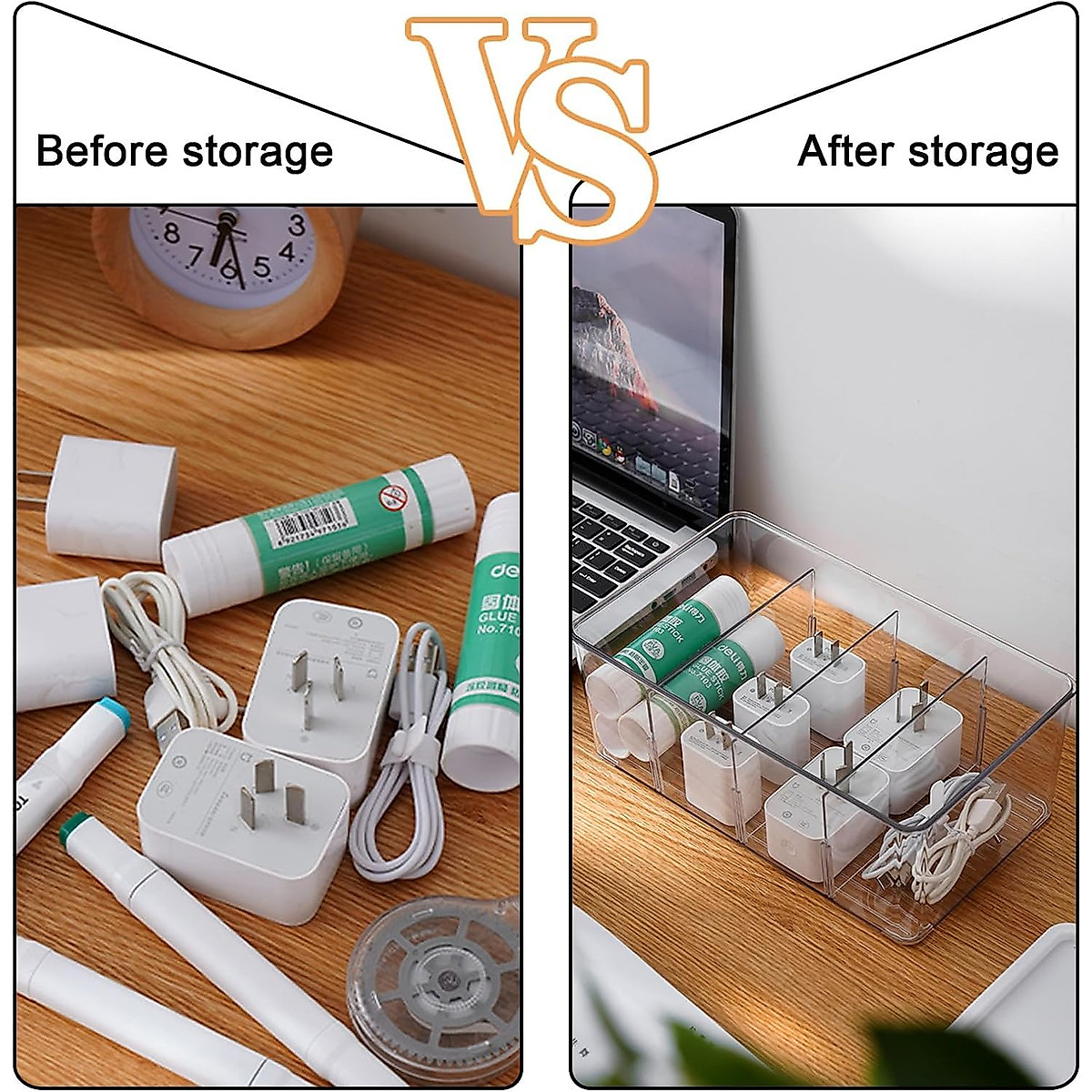 AIYULONG Pantry Organizers and Storage,2 Pack Clear Plastic Bins for Pantry, Kitchen, Fridge,Cabinet Organization and Storage,4 Compartment Holder Packets,Snacks,Pouches,Spice Packets