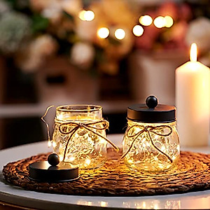 SheeChung Apothecary Jars Set,Mason Jar Decor Bathroom Vanity Storage Organizer Canister,Premium Glass Qtip Holder Dispenser for Cotton Swabs,Ball-Stainless Steel Lid (Black, 2-Pack)