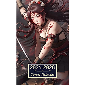 Pocket Calendar 2024-2026: Two-Year Monthly Planner for Purse , 36 Months from January 2024 to December 2026 | Beautiful anime style | Group of maidens | Samurai swords