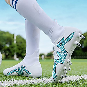 Migoldhot Football Cleats Running Shoes Womens Comfort Soccer Shoes Soccer Boots White Blue