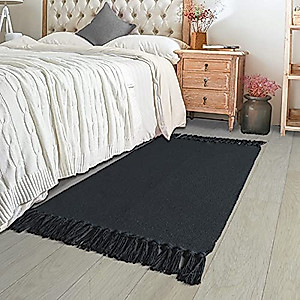 Seavish Black Kitchen Rug, 2x3 Cotton Hand Woven Recycled Throw Rug Runner Braided Entryway Floor Mat for Laundry Room Bathroom Bedroom Dorm