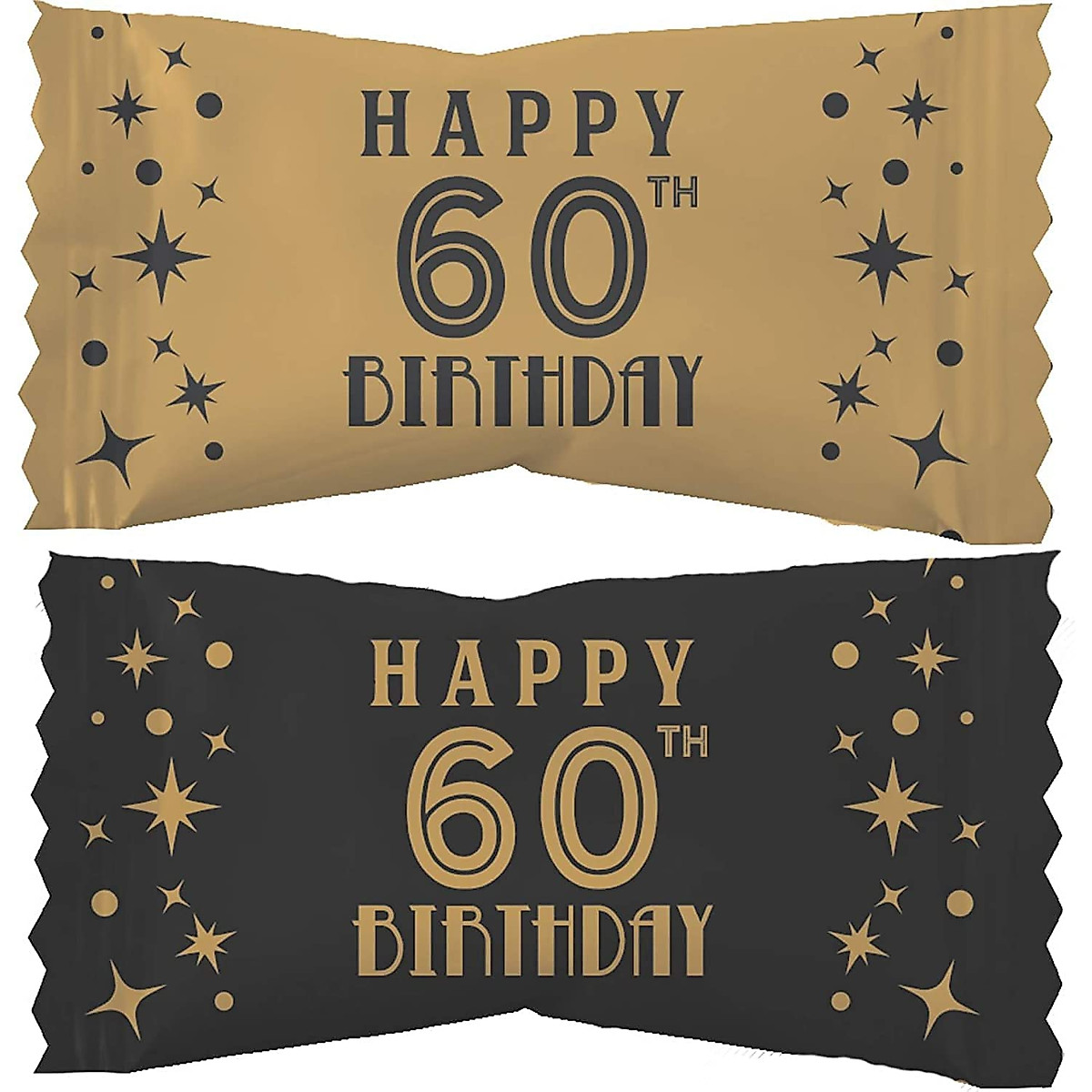 60th Birthday Themed Peppermints Gold & Black 100 Count Wrapped - Mint Candy