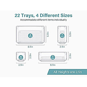 Kootek 22 Pcs Clear Plastic Drawer Organizer Set, 4-Size Bathroom Drawer Organizers Non-Slip Desk Dividers Trays, Versatile Storage Bins for Makeup, Jewelry, Vanity, Bedroom, Kitchen, Office