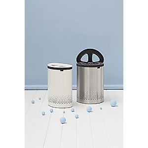 Brabantia Large Laundry Hamper (Matt Steel) Bathroom Bedroom Dirty Clothes Basket with 2 Sections, Inner Laundry Bags, Discrete Lid - 14.5 Gal