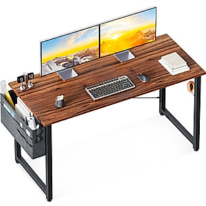 ODK Computer Desk Large Office Desk, 48 Inch Gaming Desk with Storage, Modern PC Desk Work Table with Headphone Hook for Home Office, Deep Brown