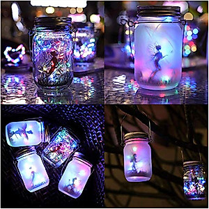 Solar Mason Jar Lights - Solar Fairy String Lights ,Lids with 8 Hangers.fairy lights solar powered outdoor waterproof ,for Mason Jar Décor ,christmas decorations,Patio Yard Garden Outdoor (No Jars)