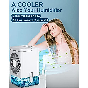 Portable Air Conditioners Fan, 700ml Evaporative Air Cooler, 7 Colors Light 3 Speeds Small Personal Air Conditioner, Quiet Mini Air Conditioner with Humidifier for Room Office Desk Camping