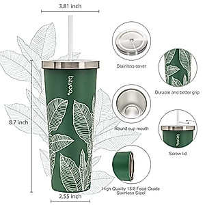 bzyoo SUP Double Wall Vacuum Insulated Tumbler with Straw and Lid Stainless Steel Water Bottle Travel Mug Cup Valentines Gifts For Him & Her, 24oz (710ml) Color: Leaf Green