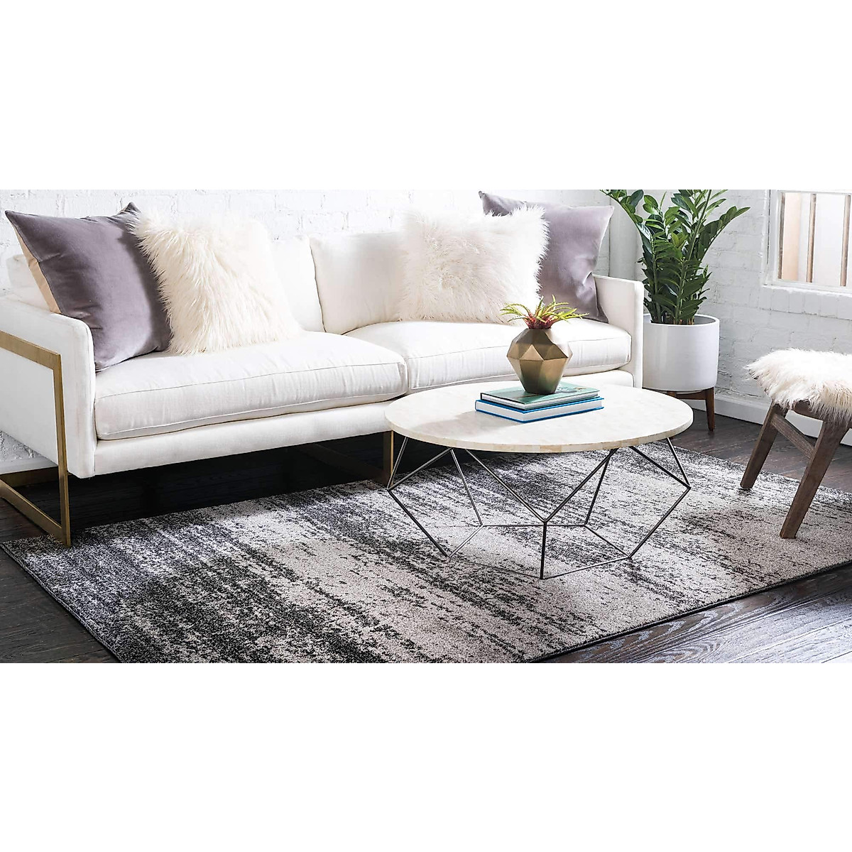 Unique Loom Del Mar Collection Area Rug - Lucille (9'x 12' Rectangle, Dark Gray/ Ivory)