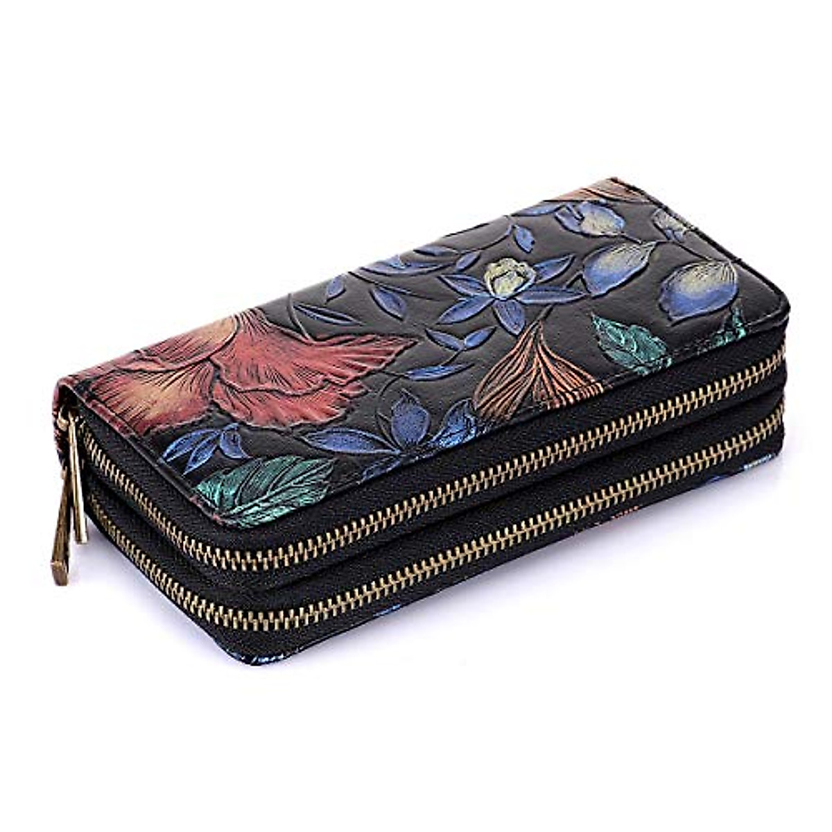XEYOU Double Zipper Long Clutch Wallet Cellphone Wallet for Women with Removable Wristlet Strap for Credit Card, Cash, Coin, Bill