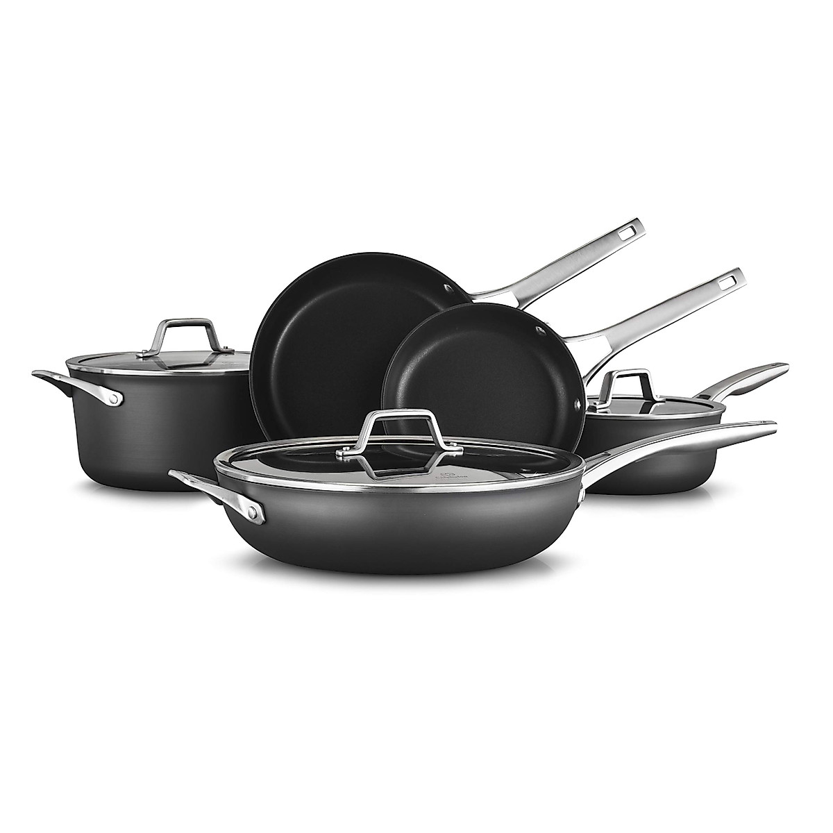 Calphalon 8-Piece Pots and Pans Set, Nonstick Kitchen Cookware, Black & Kitchen Knife Set with Self-Sharpening Block, 15-Piece Classic High Carbon Knives