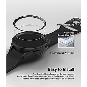 Ringke Inner Bezel Styling [Stylish Stainless Steel Frame] Compatible with Samsung Galaxy Watch 5 Pro Case, Anti Scratch Protector Adhesive Inner Cover Accessory - 45-IN-02 (ST) Black