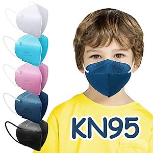 SOYES 30 Pcs Kids KN95 Face Masks, 5-Ply Multicolor Kids Protection Face Mask(Black, Navy blue, White, Pink, Light blue)