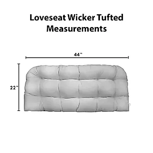 RSH DECOR: Tufted Wicker Loveseat Cushion | 44” x 22" | All-Weather Spun Fabric | Water and Fade-Resistant | Outdoor Settee Cushion for Patio Furniture | Charcoal Grey (Gray)