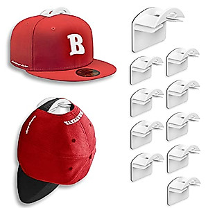 BRATEAYA Hat Hooks for Baseball Caps (10 Pack), No Drilling Hat Organizer for Wall Display & Hat Brim Bender, Easy Hat Bill Shaper for Baseball Caps