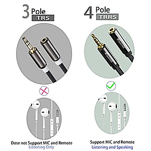 Ruaeoda Mic 3.5 Extension Cable 4 Pole 12ft, TRRS 3.5mm AUX Extension with Microphone Headphone Male to Female Stereo Audio Extension Cable Nylon Braided 3.5 Extension with Mic, Speakers