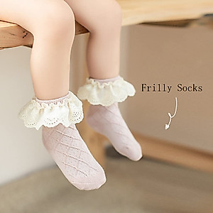 FYLuoke Baby Toddler Ruffle Lace Socks Girls Uniform Stockings Infants Casual Cotton Cute Princess Frilly Dress Socks(0-6T) (0-12 Months, Frilly-0A)