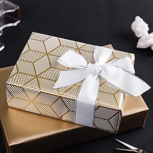 MAYPLUSS Wrapping Paper Roll - Mini Roll - 17 inch X 120 inch Per roll - White & Gold Foil Design (42.3 sq.ft.ttl)