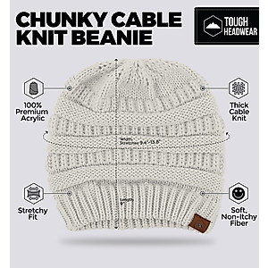 Tough Headwear Womens Winter Hat - Warm Chunky Cable Knit Beanies - Winter Beanie Hats for Women Cold Weather - Beanies Women White
