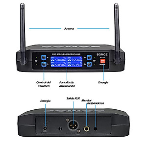 Wireless Microphone System, BOMGE Pro 4-Channel Cordless Mic Set with Four Handheld Mics, Fixed Frequency, Long Range 200ft, Ideal for Church,Karaoke, Events (V410)