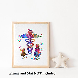 Dignovel Studios 11X14 Unframed Veterinary Caduceus Animal Clinic Pet Watercolor Art Print Poster Housewarming Wall Art Giclee Office Home Decor DN539