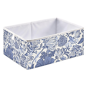 Kigai Fabric Cube Storage Bins Foldable Storage Box Waterproof Storage Cubes Organizer with Handles Storage Basket for Shelves, Home, Office, Nursery, 11"x11"x11", Blue Flowers