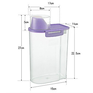 Pet Food Storage Container with Measuring Cup, Pour Spout and Seal Buckles Food Dispenser for Dogs Cats (Purple) 2.5L