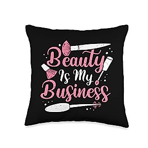 Beauty Salon Esthetician Apparel Beauty is My Business Design for a Make-Up Artist Throw Pillow, 16x16, Multicolor