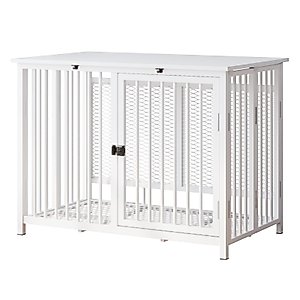 UMXES Heavy Duty Dog Crate Furniture, Fully Assembled exc. Locks, All Metal Frame & Wooden Tabletop, Modern Kennel for Small/Medium Dog, End Table, Sturdy, Foldable, White